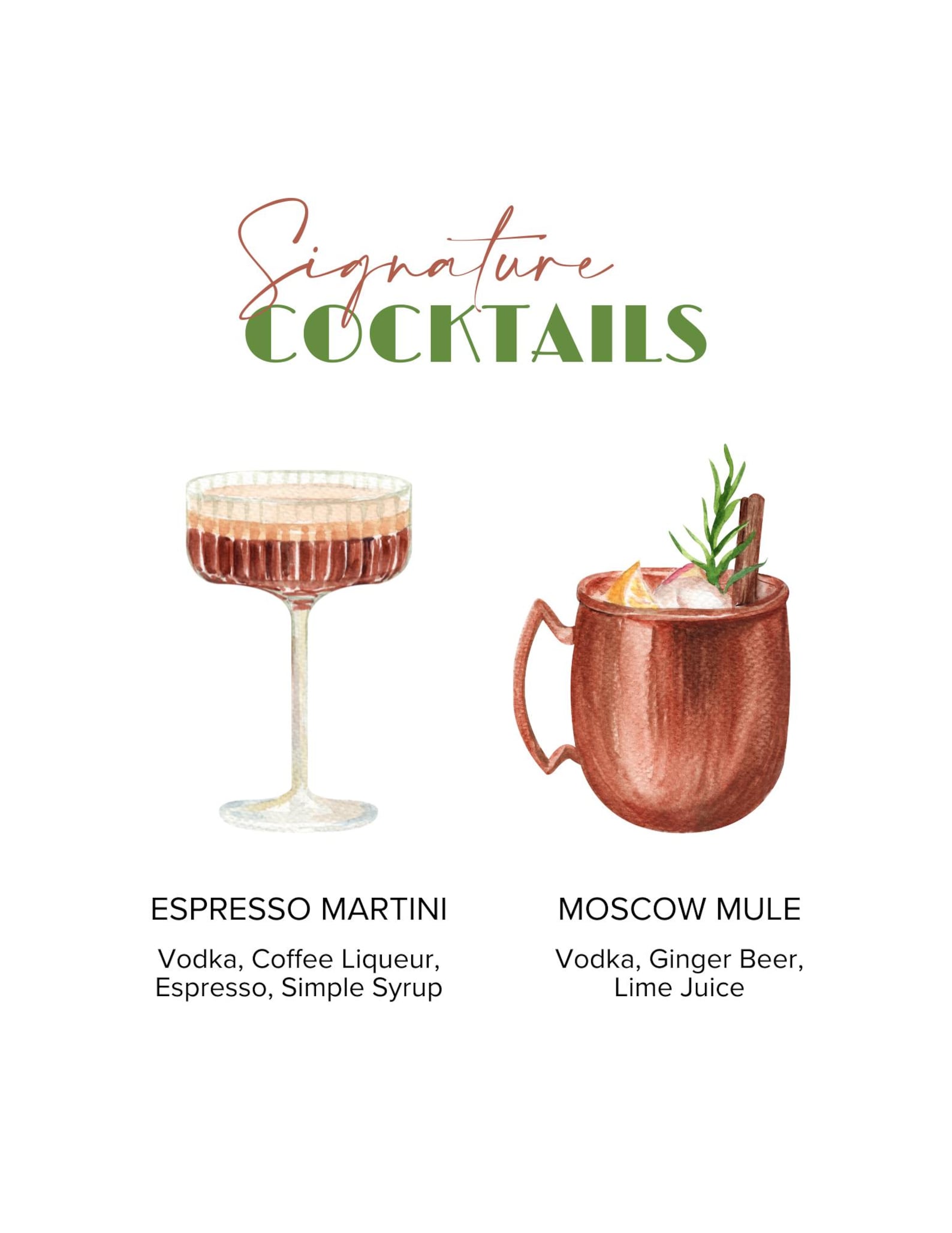 Signature Drinks Sign, Printable Signature Drink Sign, Wedding Drinks ...