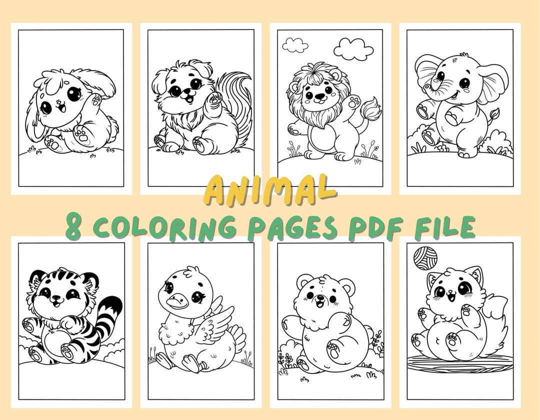 Cute Animal Coloring Pages - Etsy