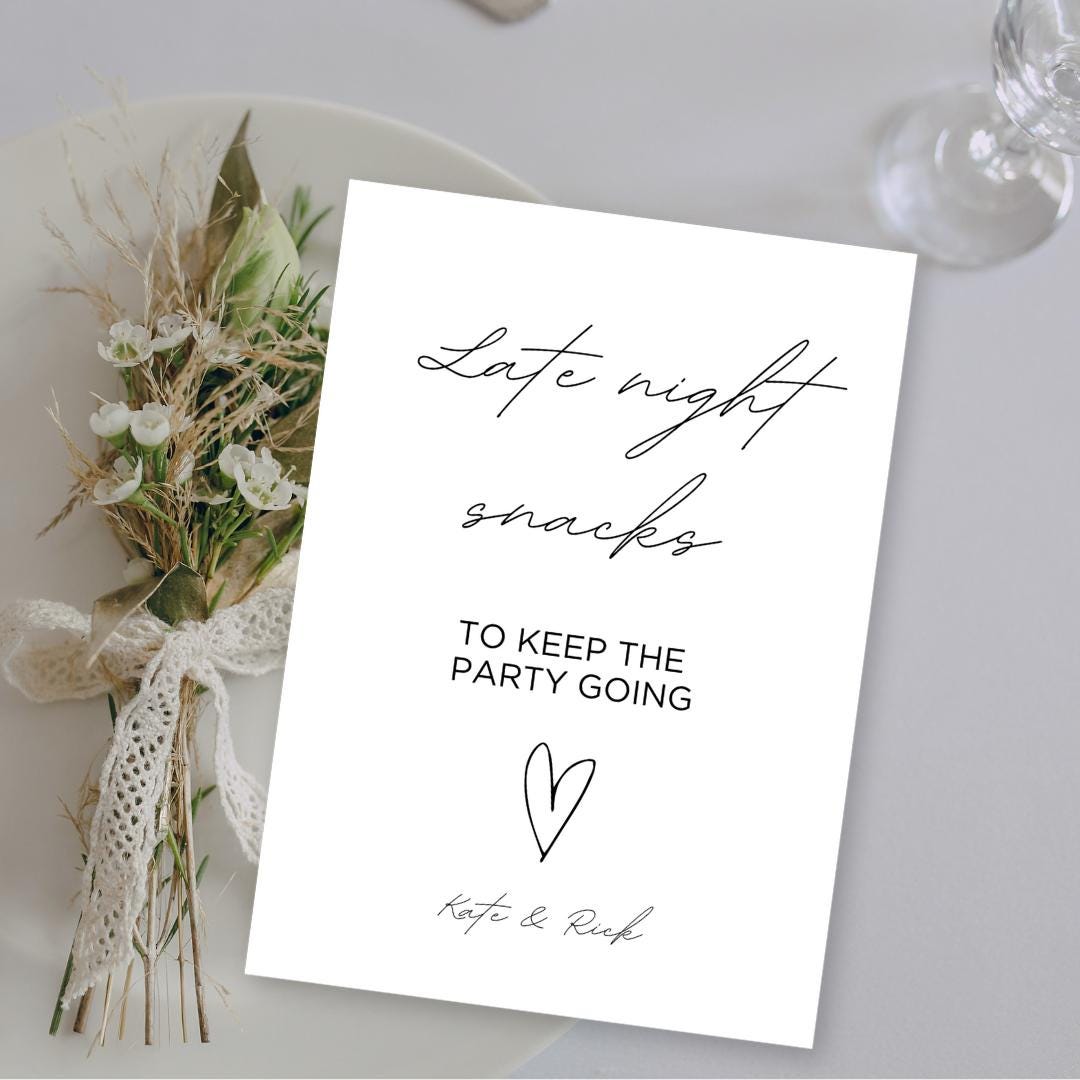 Snack Station Sign | Late Night Snacks | Minimalist Wedding Sign ...