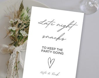 Snack Station Sign, Late Night Snacks, Minimalist Wedding Sign, Snack ...