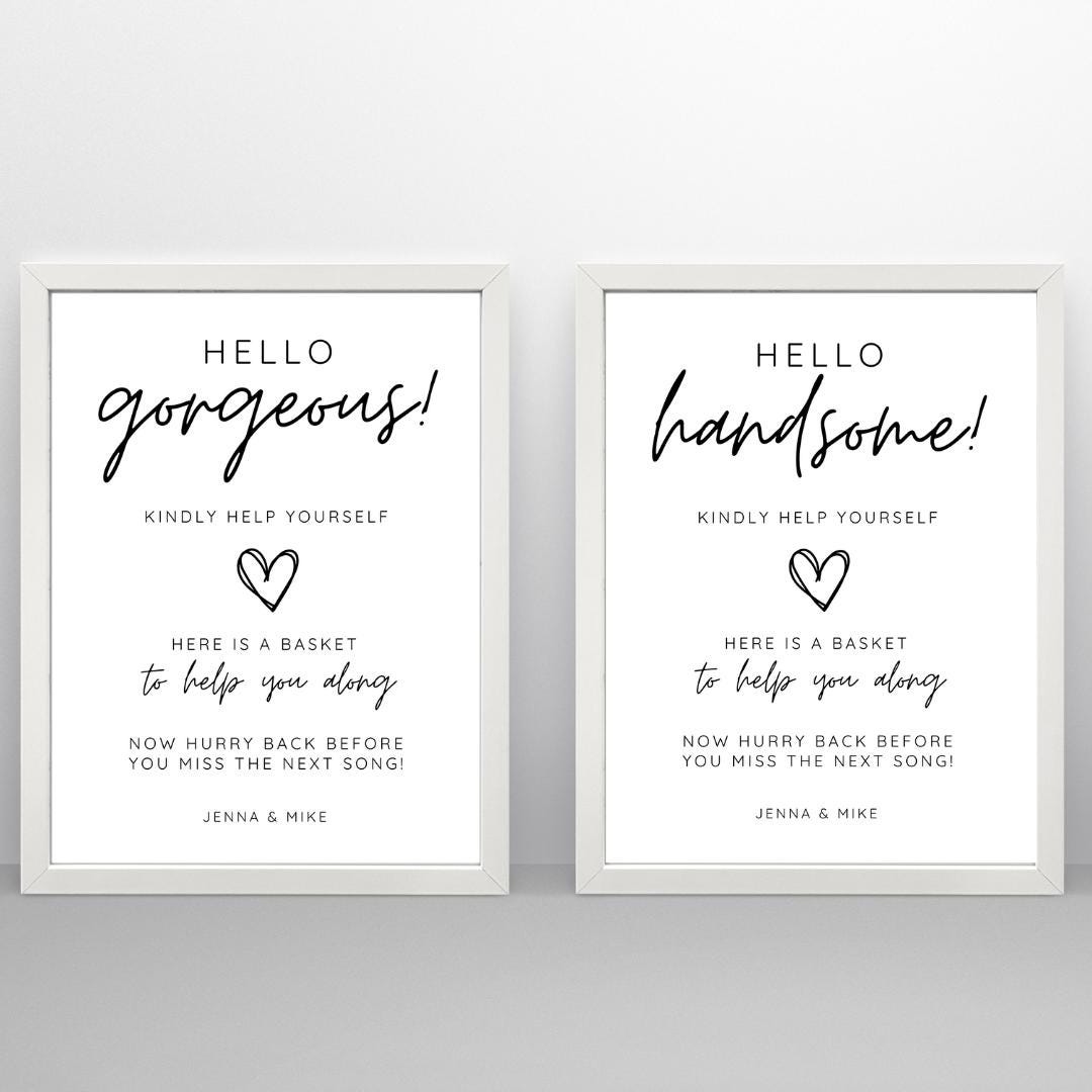 Bathroom Basket Sign for Wedding Wedding Hello Gorgeous and Handsome ...