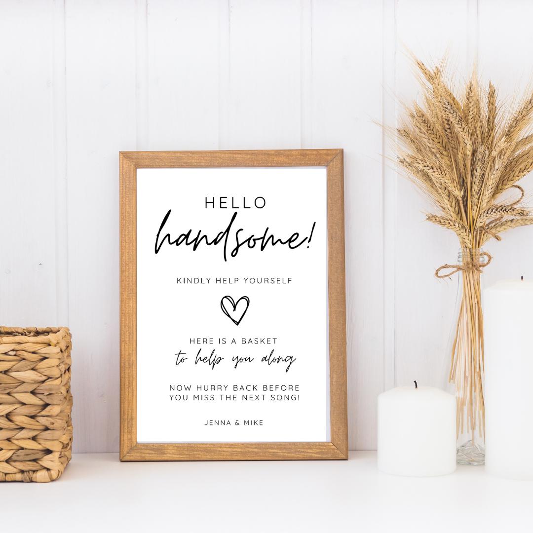 Bathroom Basket Sign for Wedding Wedding Hello Gorgeous and Handsome ...