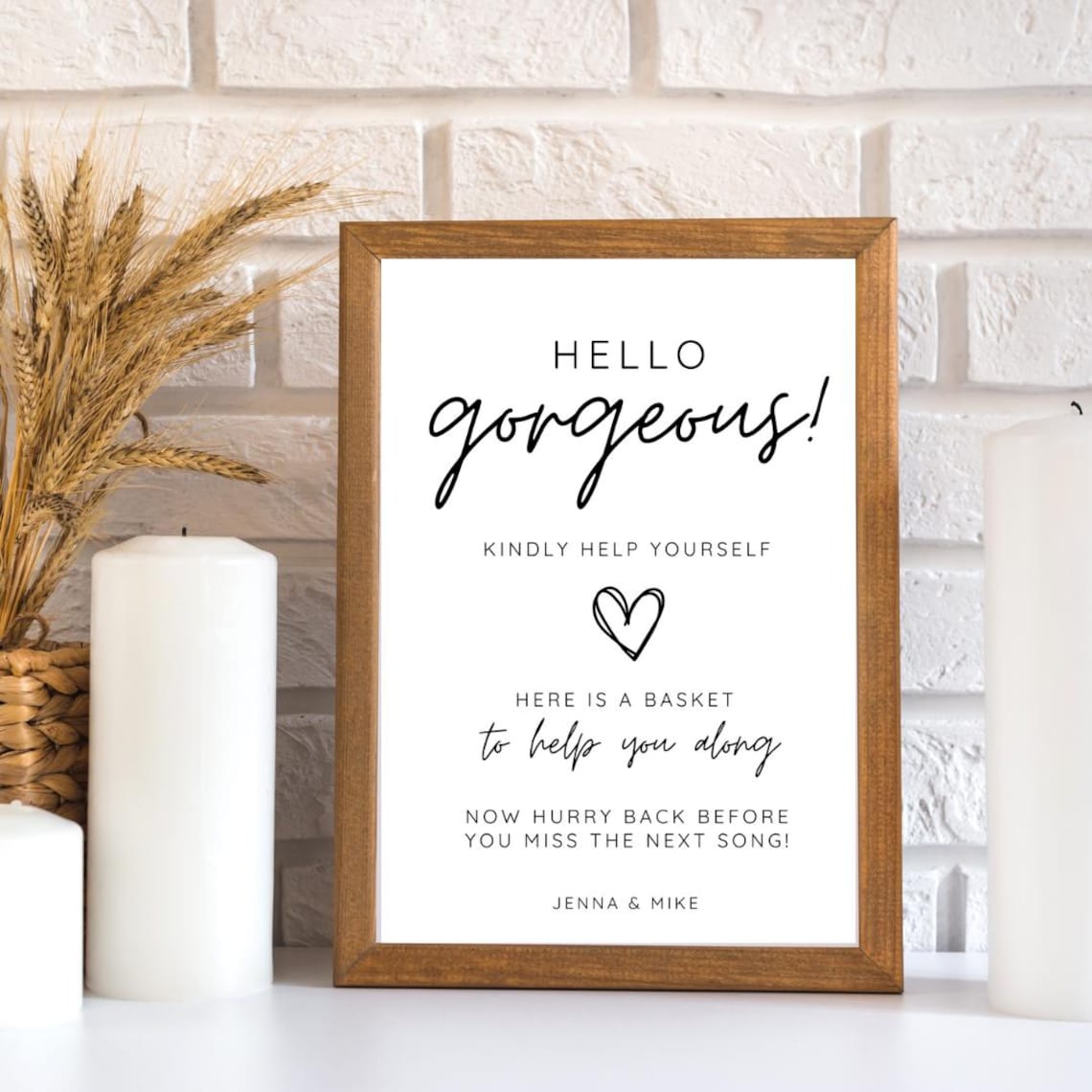 Bathroom Basket Sign for Wedding | Wedding Hello Gorgeous and Handsome ...