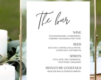 Editable Wedding Bar Menu Sign: Signature Cocktails (digital Download ...
