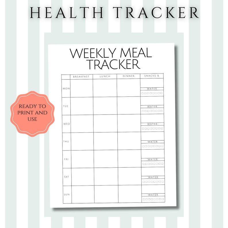 Weekly Meal Tracker - PRINTABLE Meal Plan- Food Planner Page - PDF ...