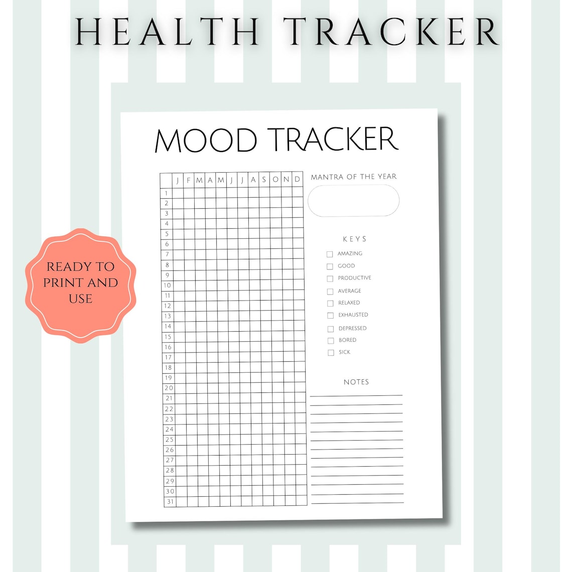 Mood Tracker - PRINTABLE - PDF Journal Page - Feelings Tracker - Daily ...