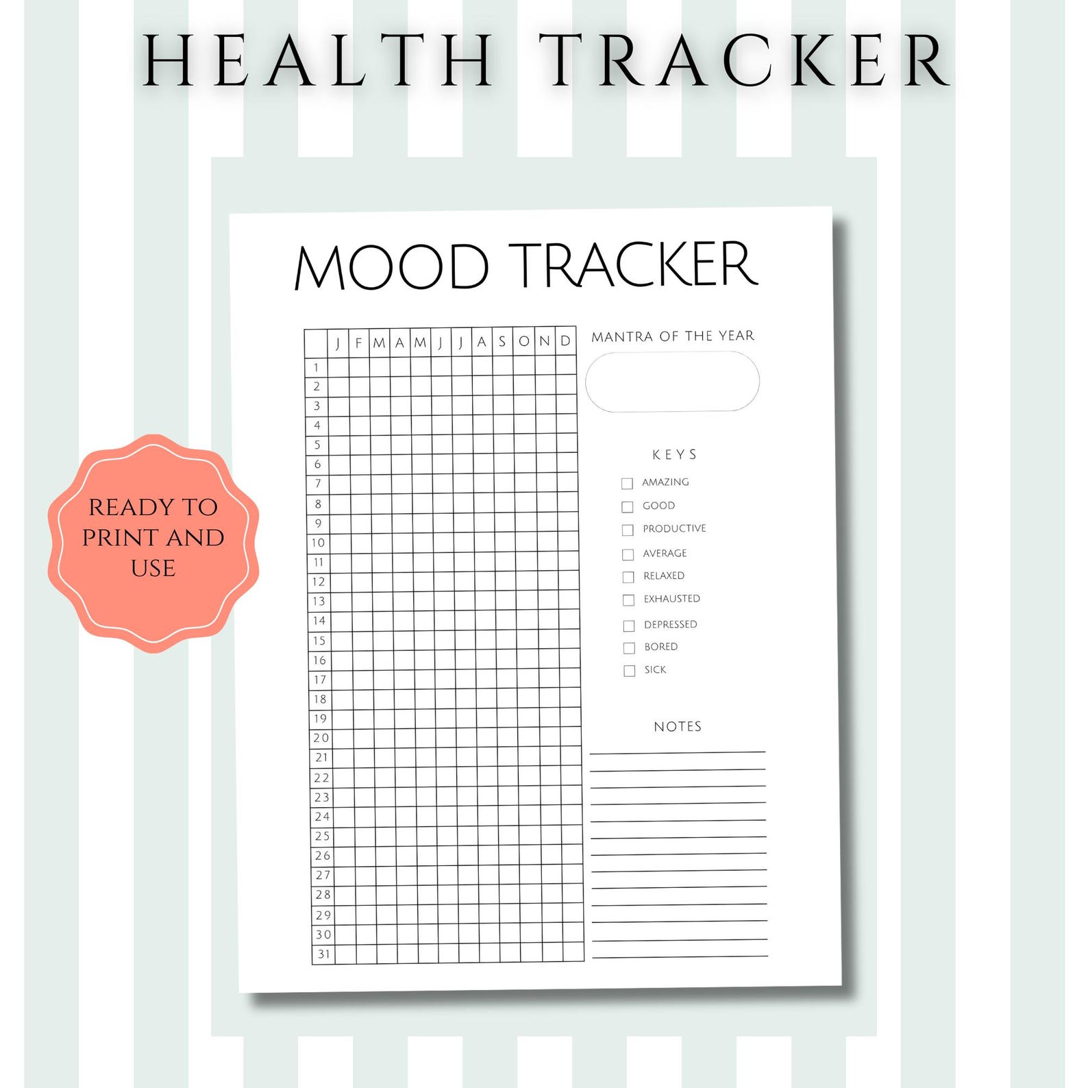 Mood Tracker - PRINTABLE - PDF Journal Page - Feelings Tracker - Daily Mood Tracker - Track Mood ...
