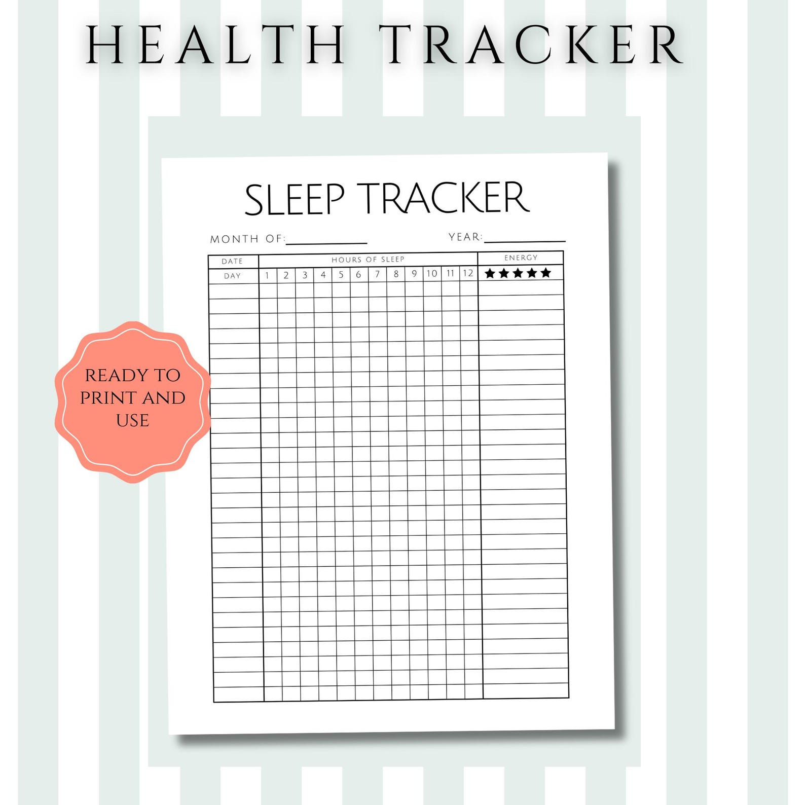 Sleep Tracker PRINTABLE, PDF Journal Page, Monthly Sleep Tracker, Sleep ...