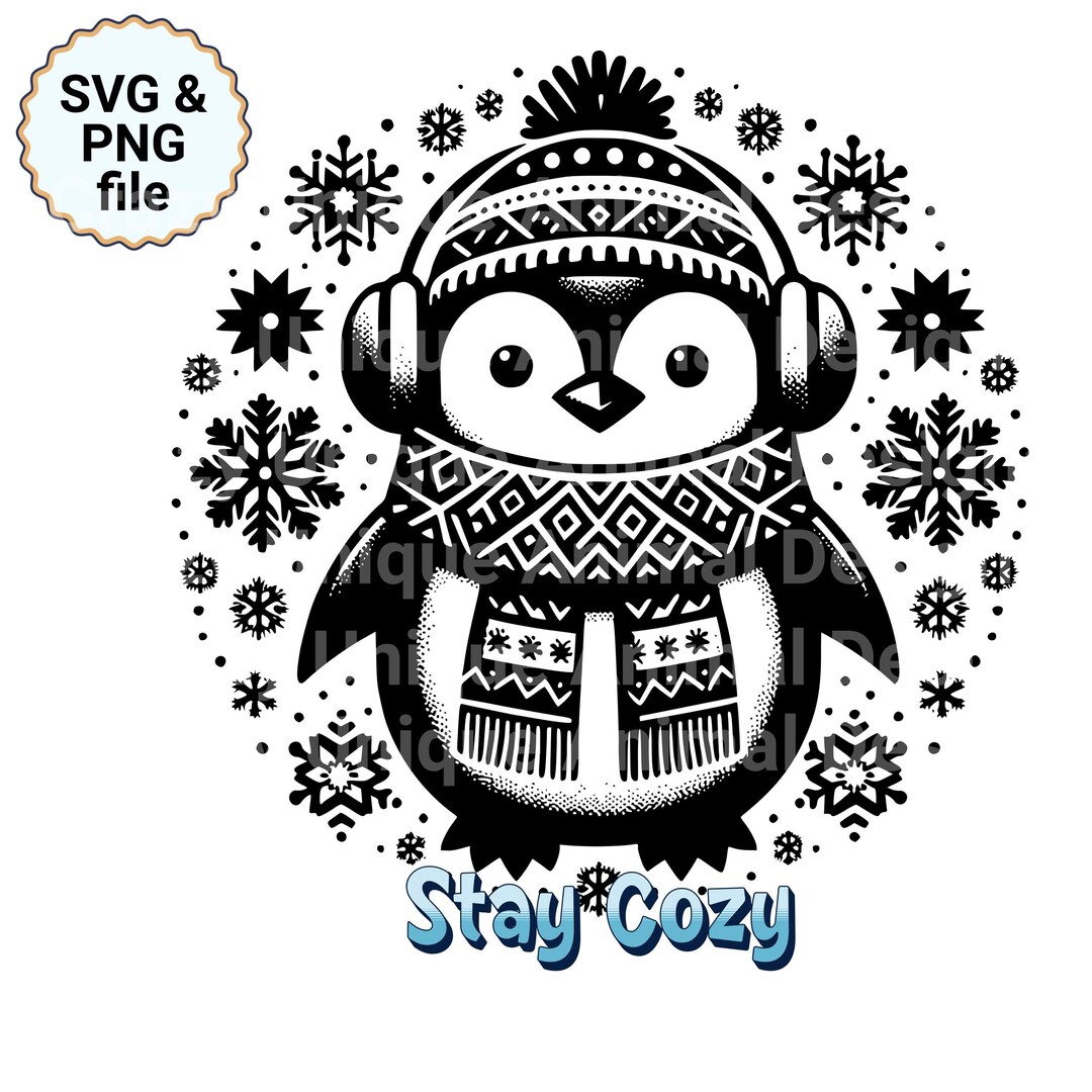 Stay Cozy Penguin SVG & PNG Digital File - Boho Winter Animal, Modern ...