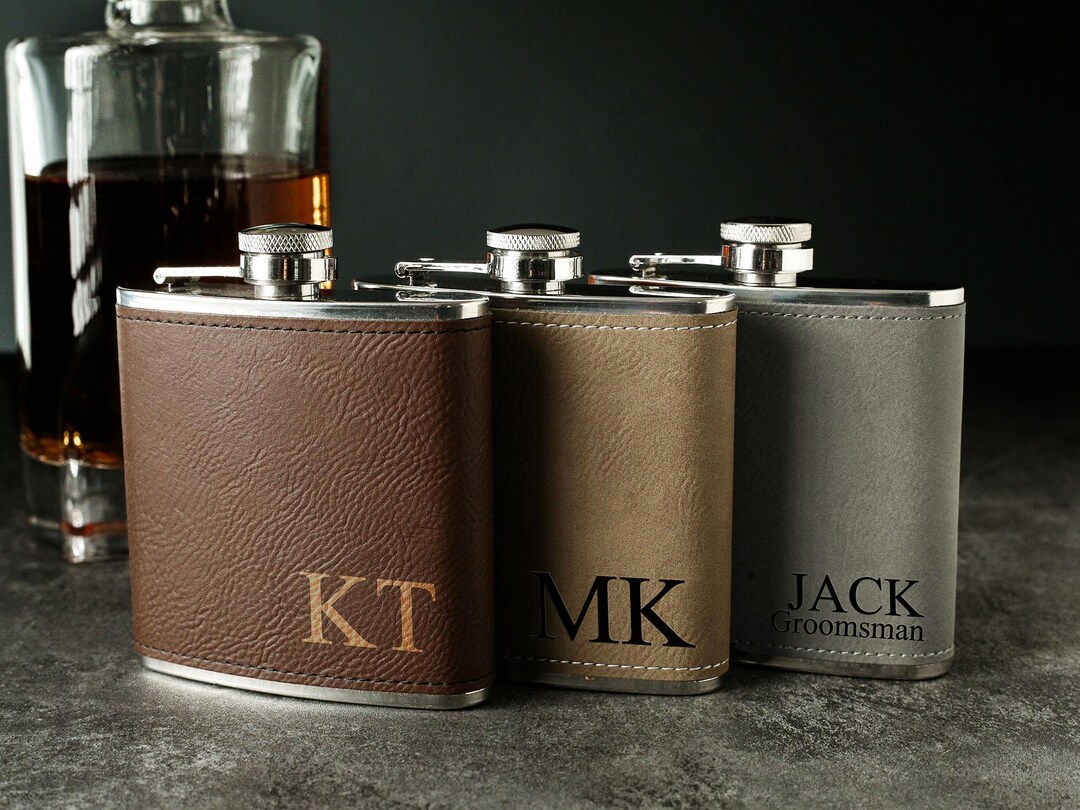 Personalized Flask Set for Men,leather Flask Groomsmen Gift,custom Engraved Leather Hip Flask ...