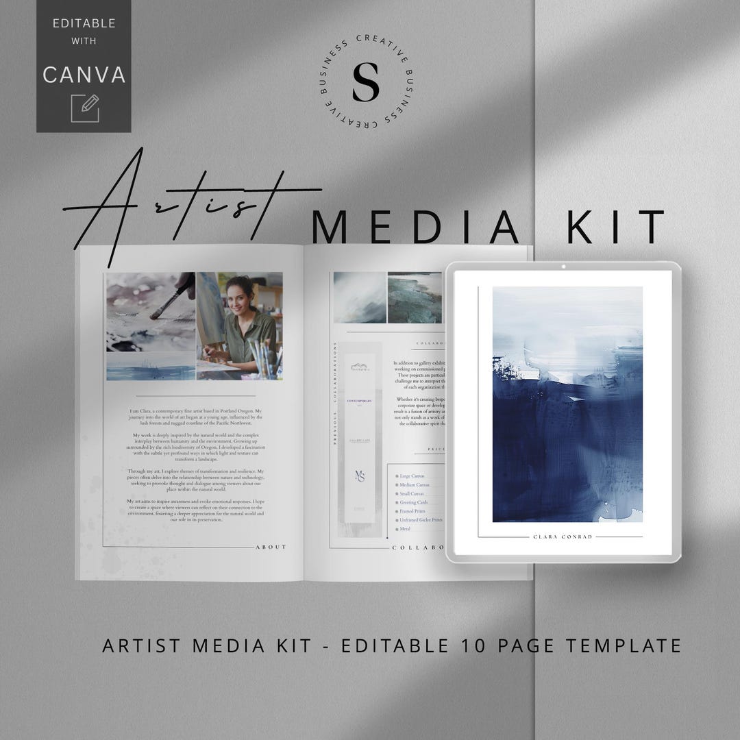 ARTIST MEDIA Kit 10 Page Template, Artist Press Kit, Art CV Template ...