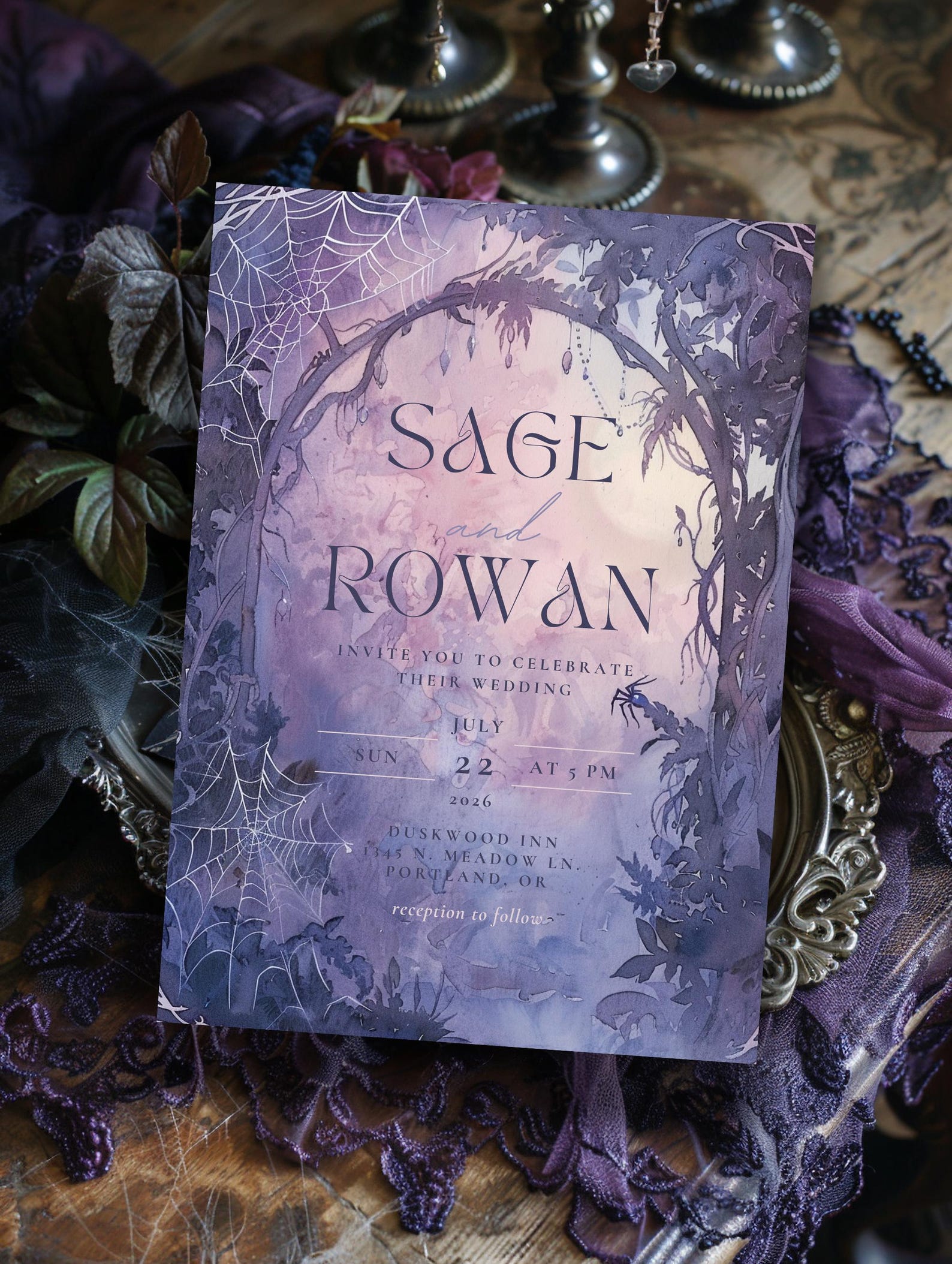 Shadow Webs Wedding Invitation Template, Custom Canva Invitation ...