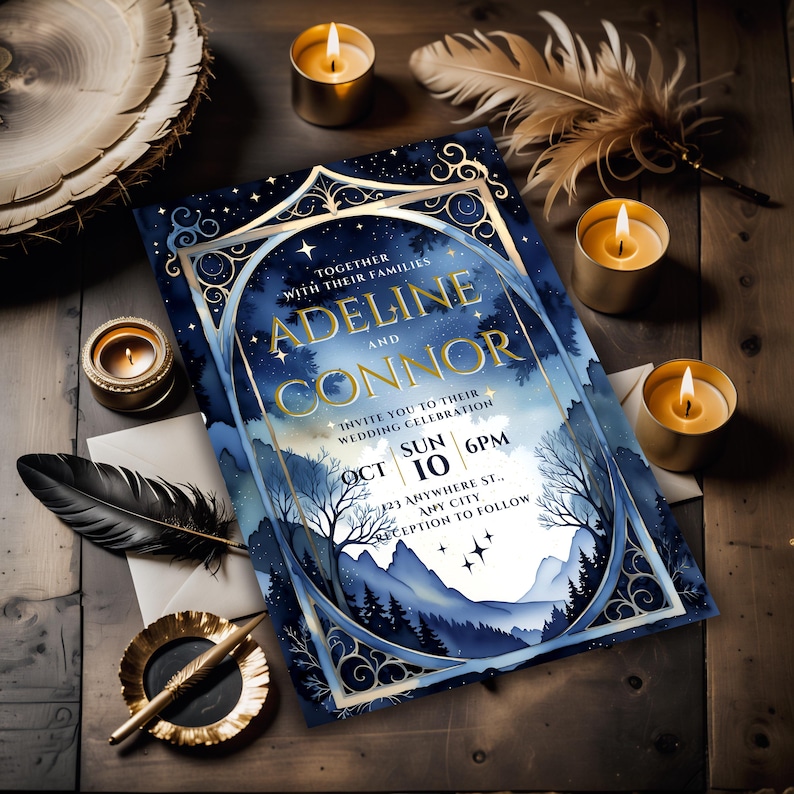 Night Court Wedding Invitation Template: Blue Mountains (digital ...