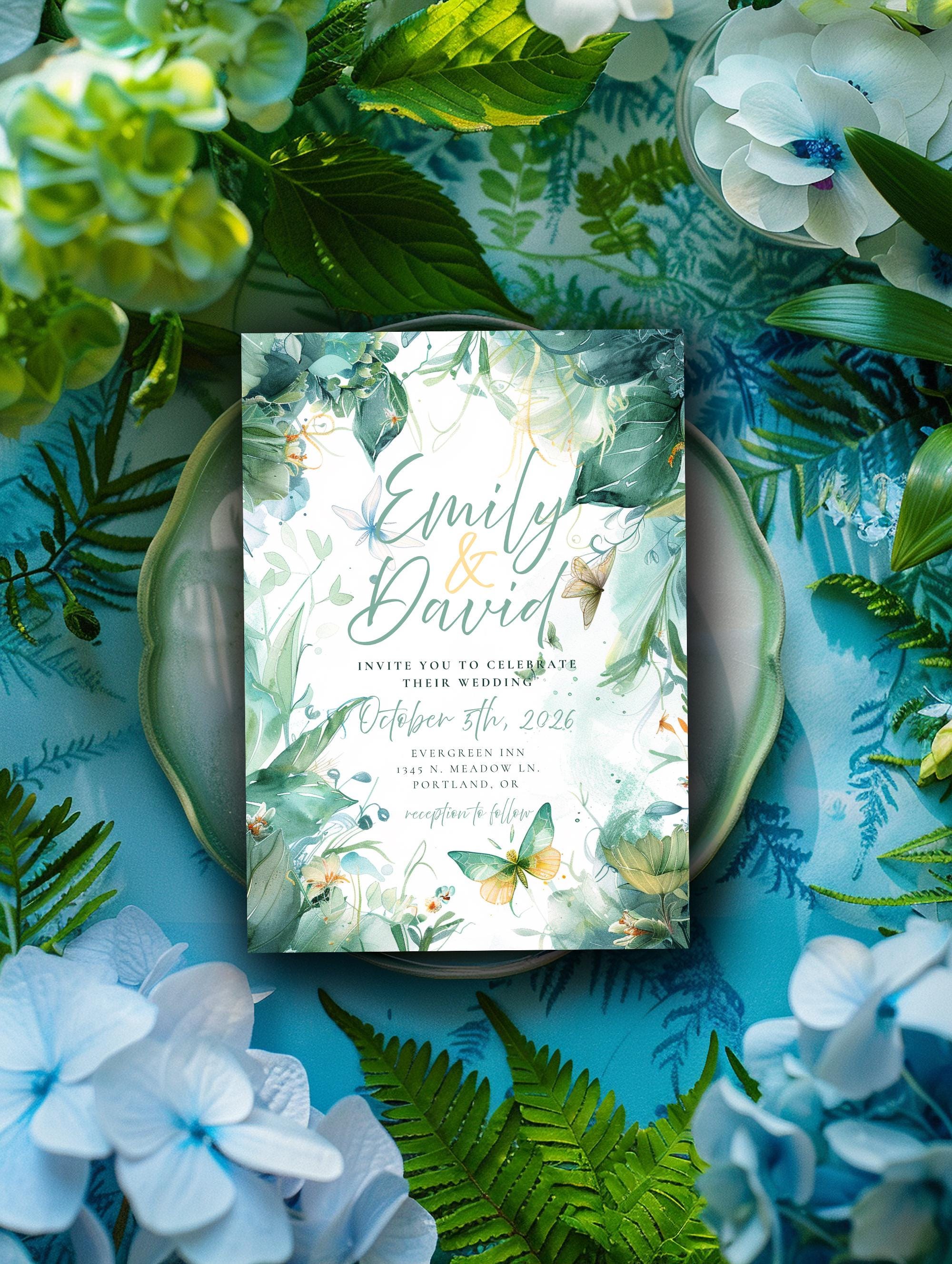 Watercolor Moth Wedding Invitation Template: Editable Nature Design ...