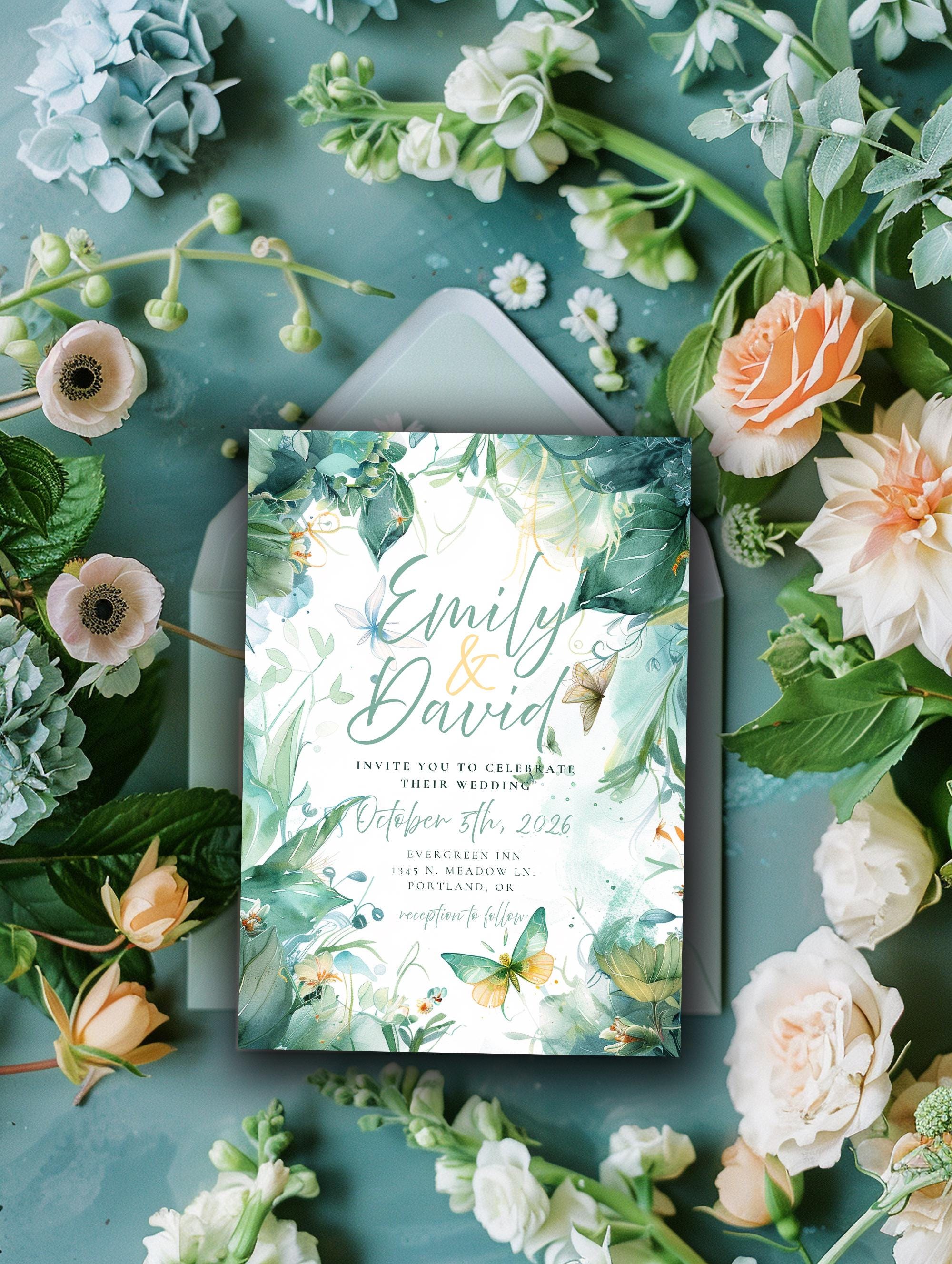 Watercolor Moth Wedding Invitation Template: Editable Nature Design ...