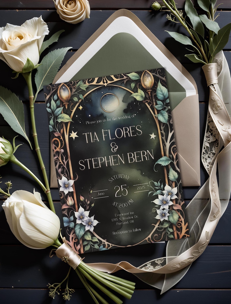 Moonflower Wedding Invitation Template, Custom Canva Invitation ...
