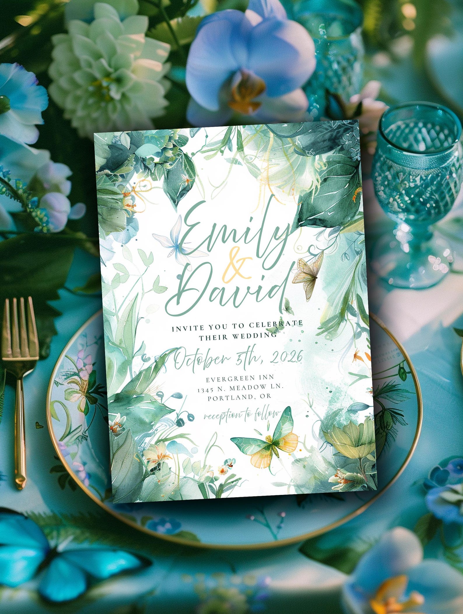 Watercolor Moth Wedding Invitation Template: Editable Nature Design ...