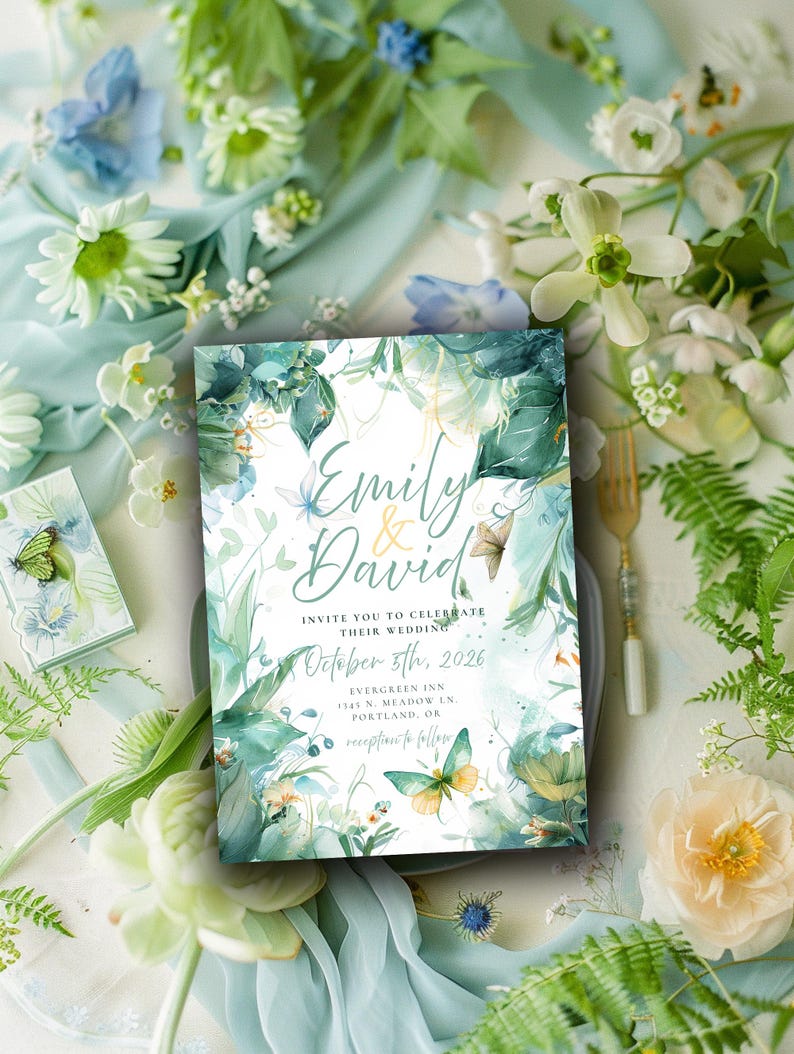 Watercolor Moth Wedding Invitation Template: Editable Nature Design ...