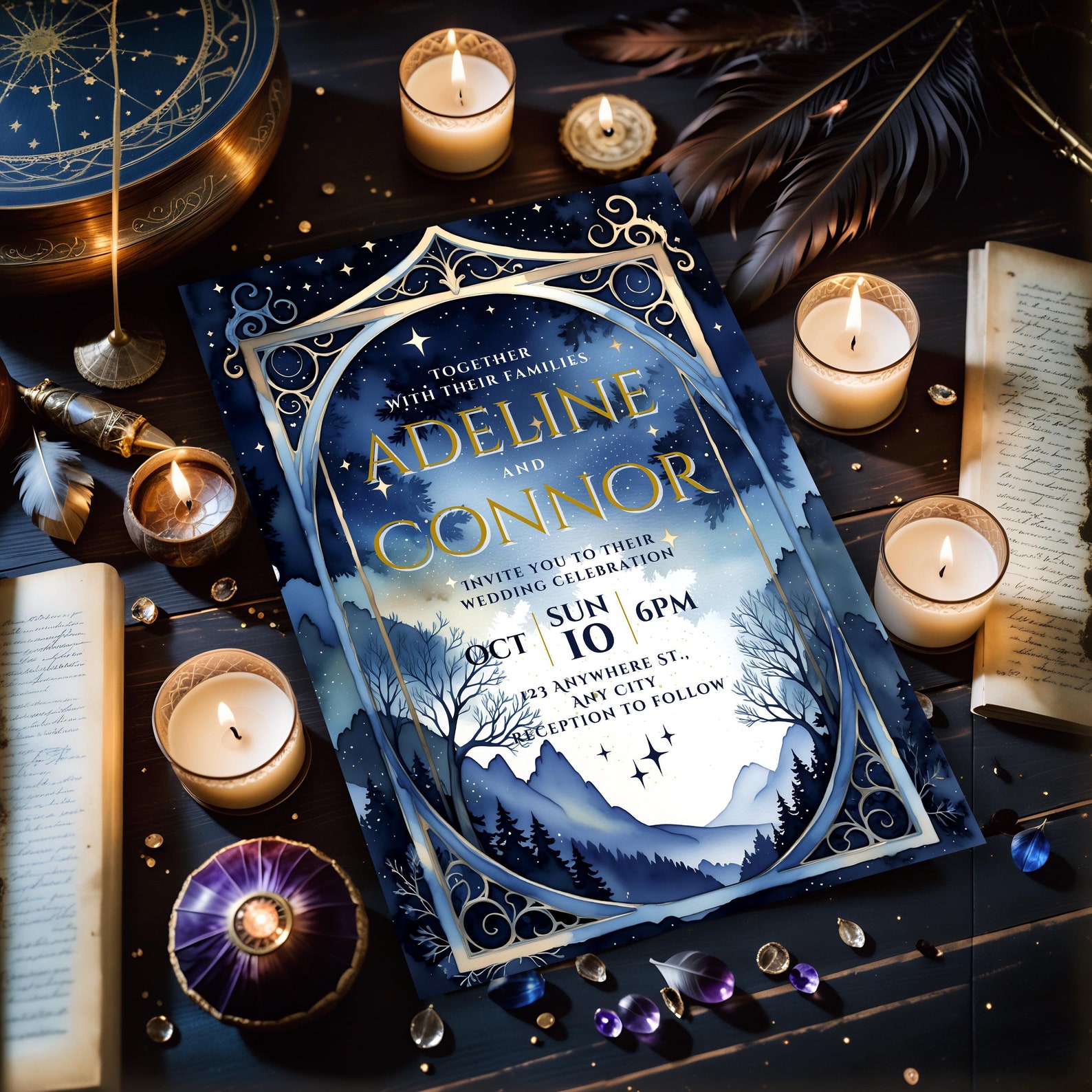 Night Court Wedding Invitation Template: Blue Mountains (digital ...
