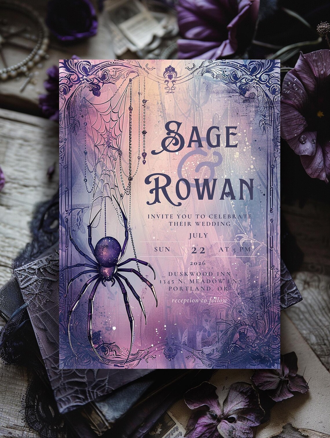 Vintage Spider Wedding Invitation Template: Gothic Shabby Chic (digital ...