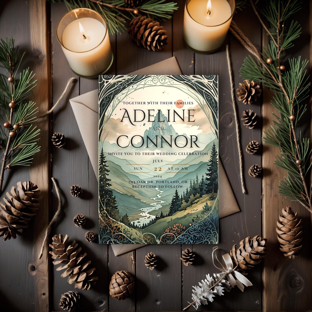 Watercolor Mountain Wedding Invitation: Fantasy Adventure (canva ...