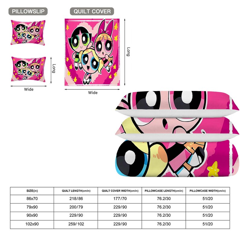 Custom Name Powerpuff Girls Duvet Cover Set, Customized Quilt Cover ...