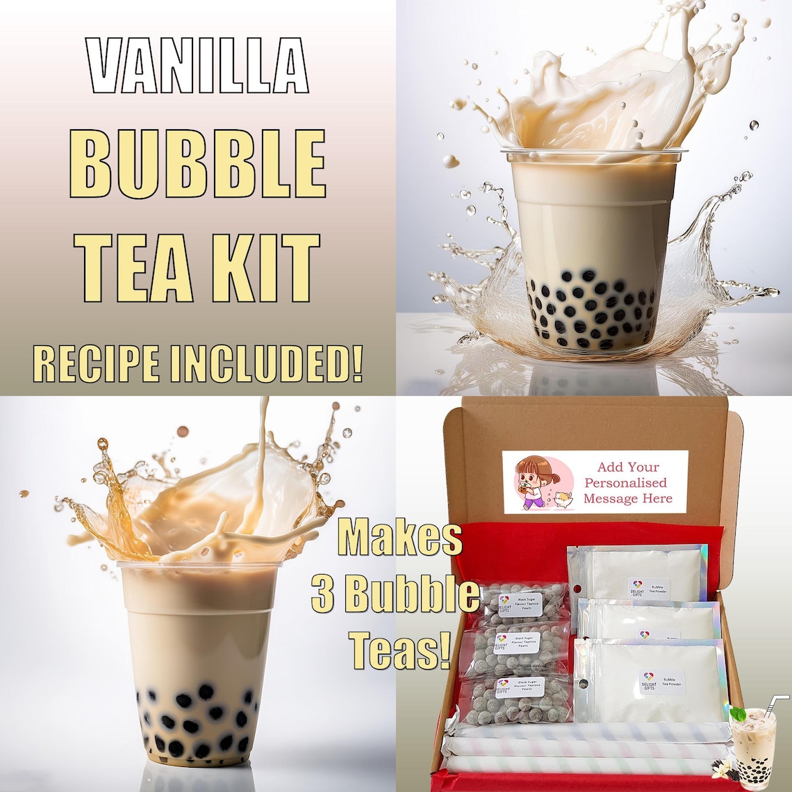 DIY Vanilla Bubble Tea Kit – Makes 3 Servings | Includes Paper Straws ...