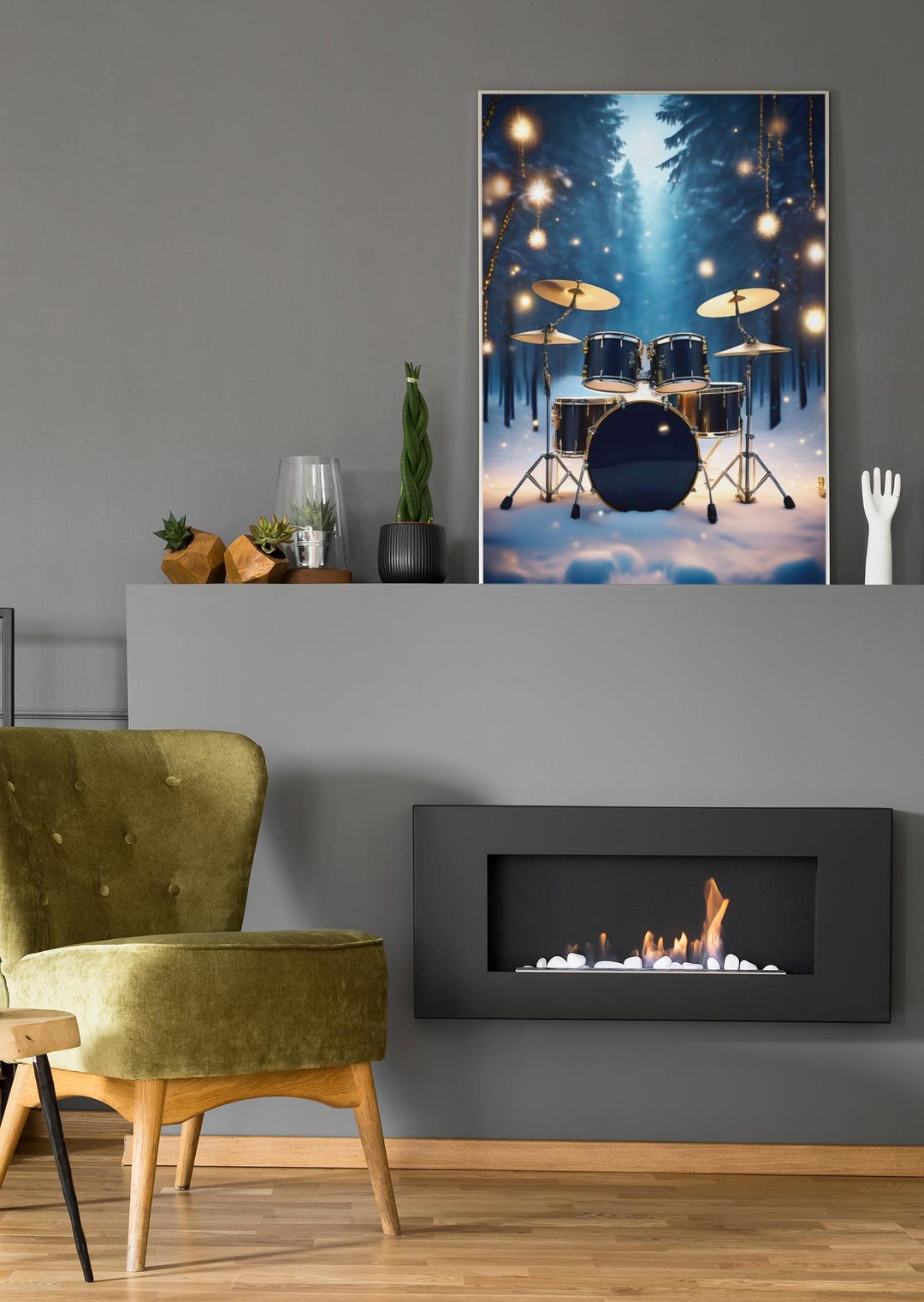 Printable Black Winter Drums, Seasonal Instrument Art Print, Christmas ...