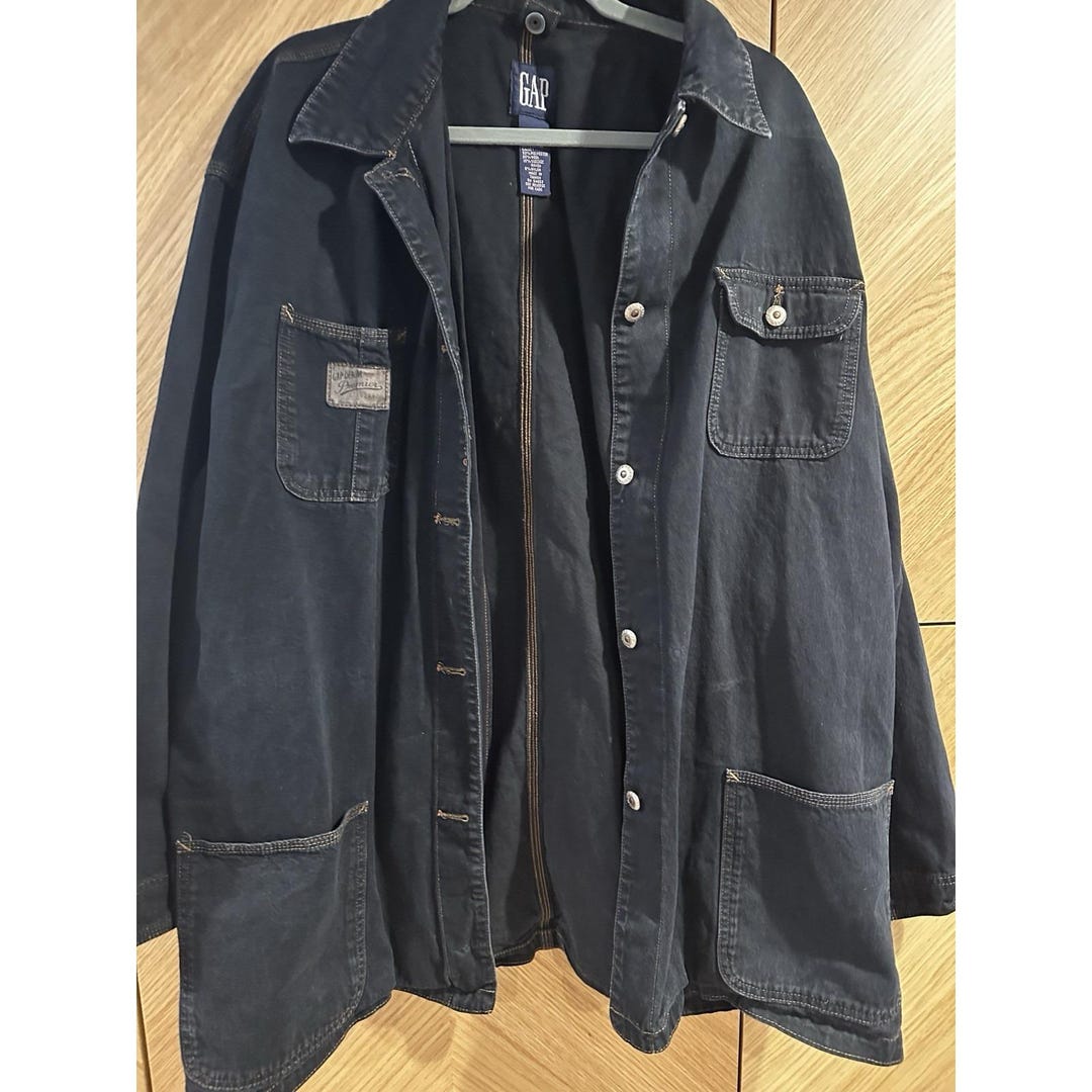 RARE Vintage 90s GAP Denim Chore Jacket Work Size XL Dark Blue - Made ...