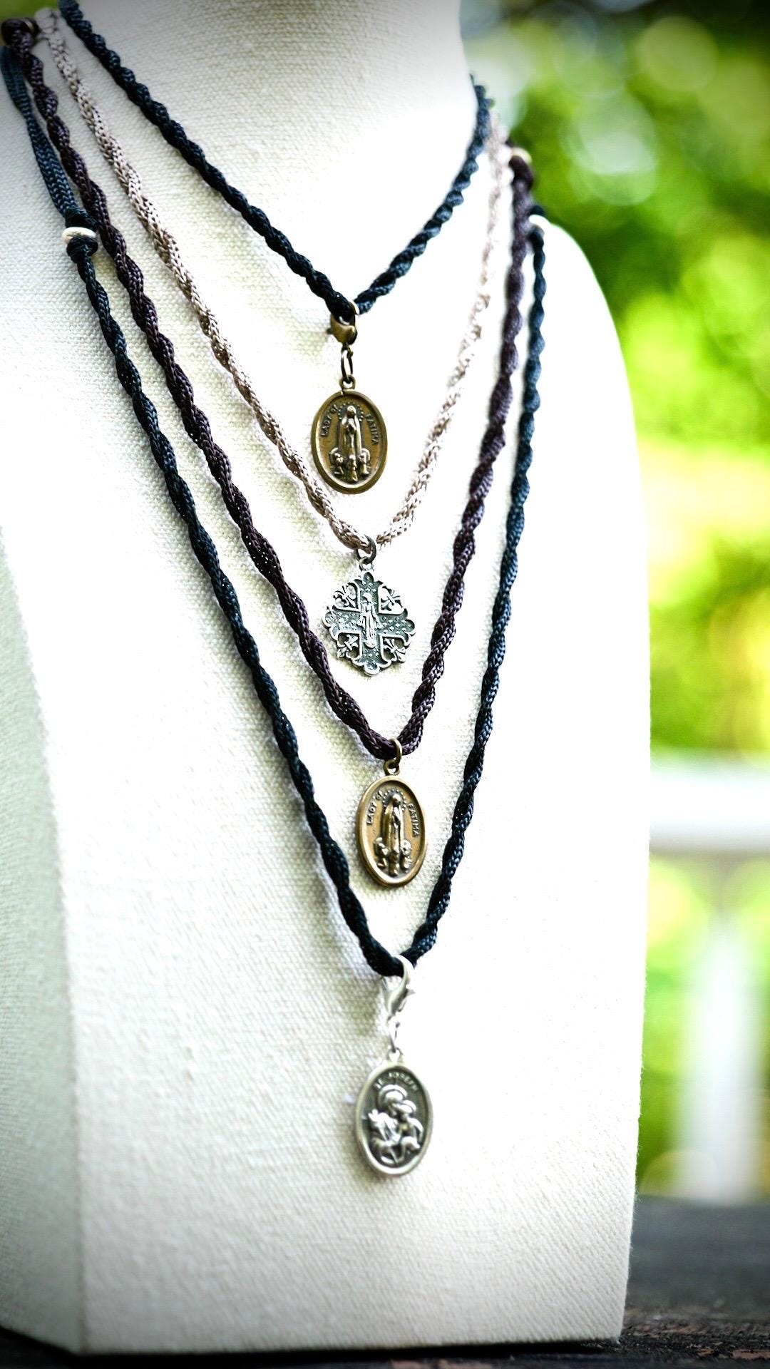 Solid Bronze St. Gabriel Medal | Handmade Cord Necklace | Adjustable ...