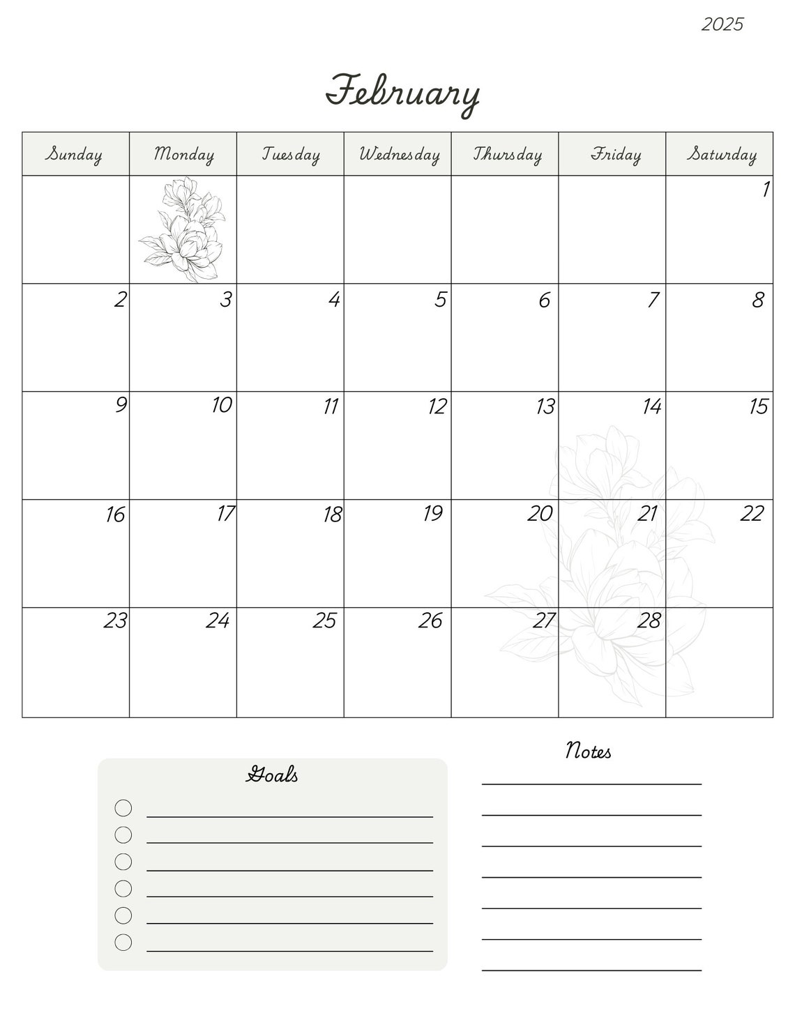 Printable Calendar 2024 2025: Plant & Floral Design, Monthly Planner ...