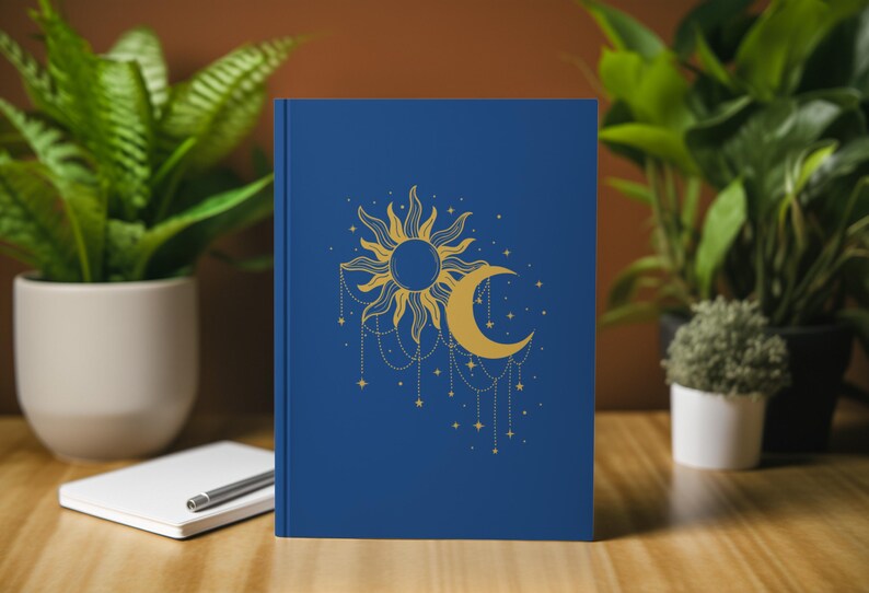 Sun and Moon Sketchbook/ Journal, Dark Blue Background With Sun, Moon ...