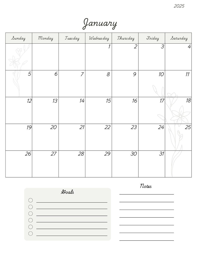 Printable Calendar 2024 2025: Plant & Floral Design, Monthly Planner ...