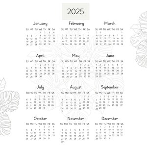 Printable Calendar landscape 2024 2025: Plant & Floral Design, Monthly ...