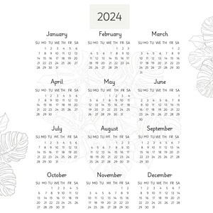 Printable Calendar landscape 2024 2025: Plant & Floral Design, Monthly ...
