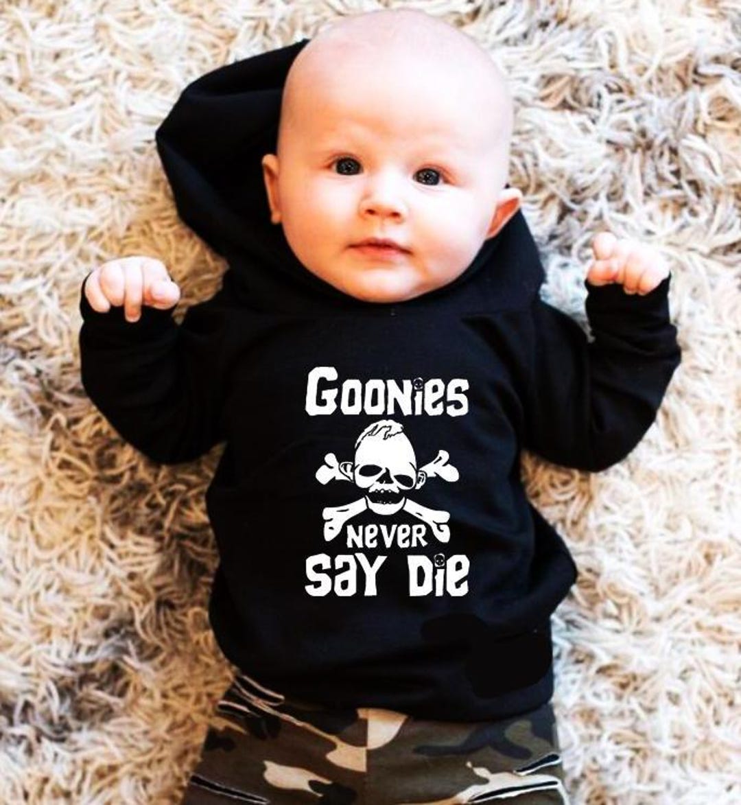 Goonies Never Say Die Baby Hoodies in Soft Black Breathable Fabric Must ...