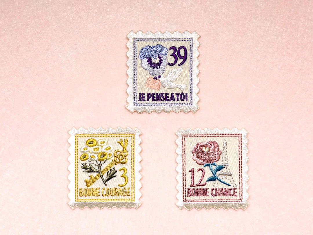 Embroidered Stamp Iron-on Patches, Vintage French Postage Patch Set ...