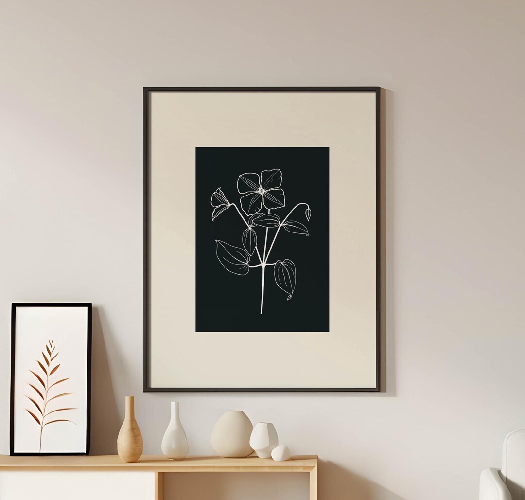 Black and White Floral Poster, Printable Wall Art, Minimalist Botanical ...