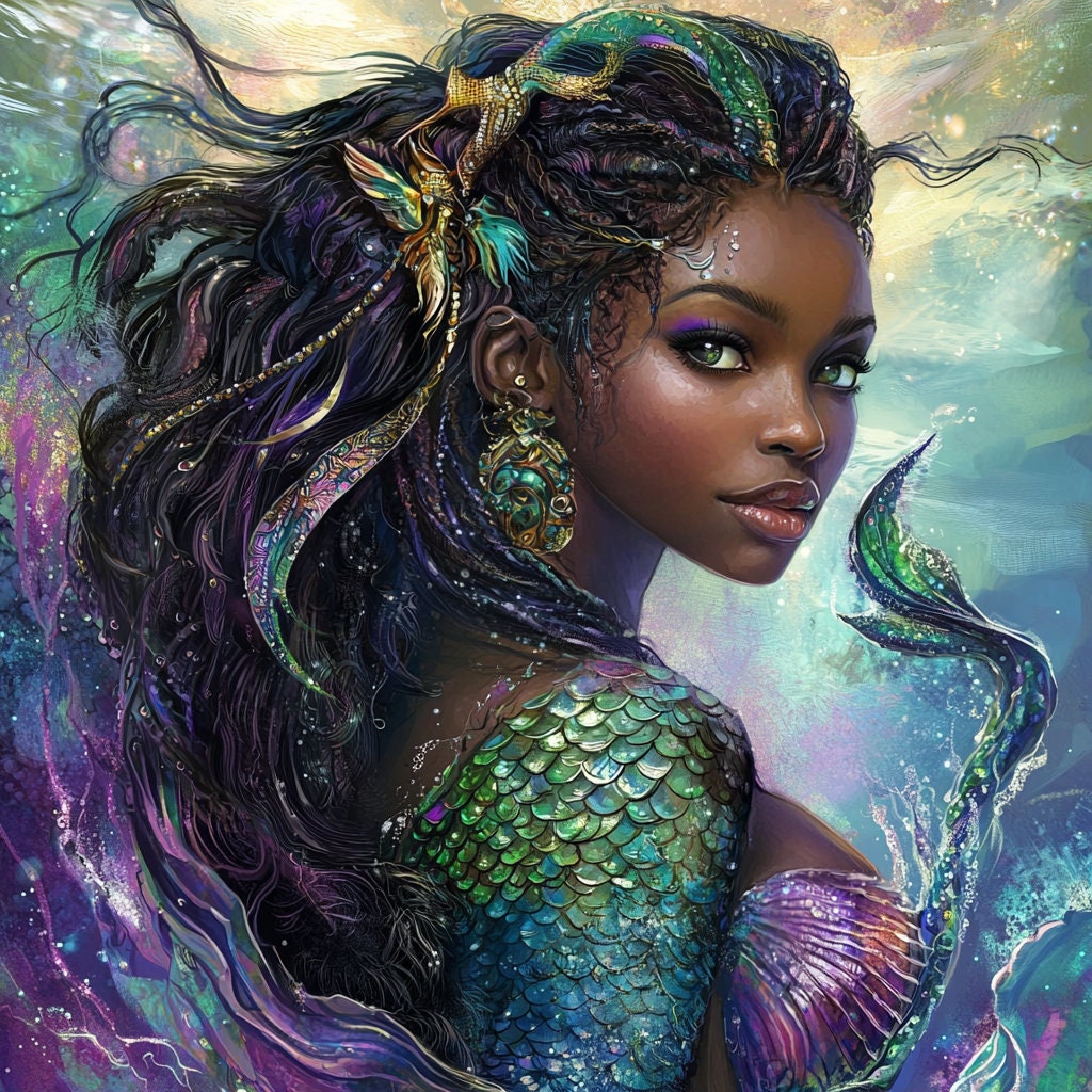 Mermaid | African American Art| Digital Download | Mystical| Printable ...