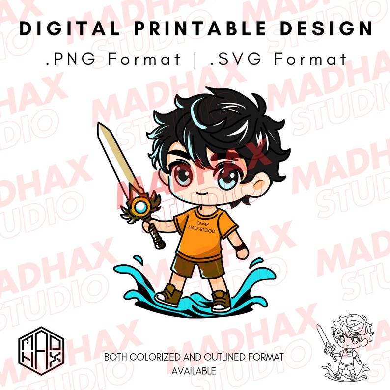 Perseus Jackson - Chibi Digital Printable Design SVG and PNG Files ...