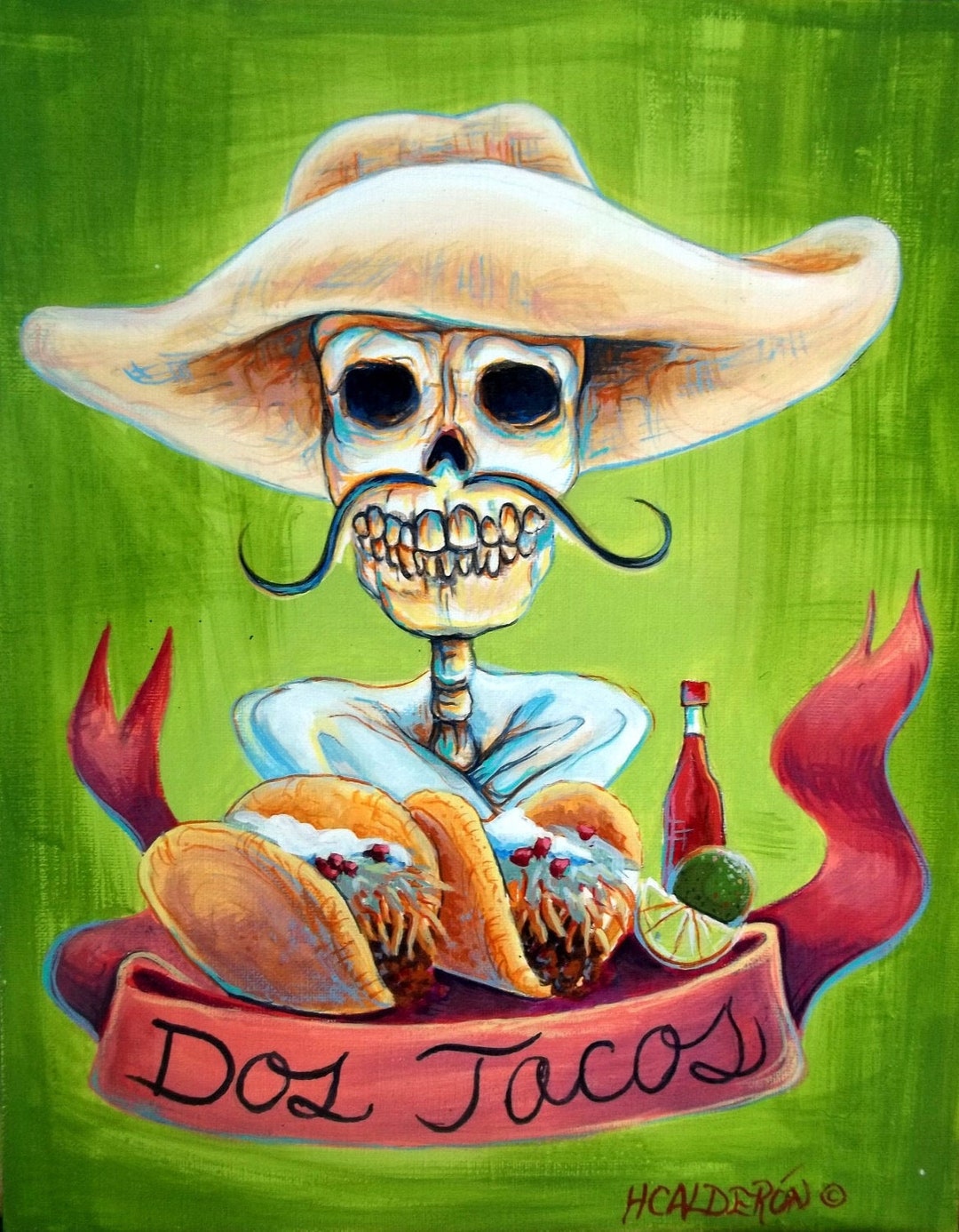 Day of the Dead, Skeleton Print of 'dos Tacos' by Artist Heather ...