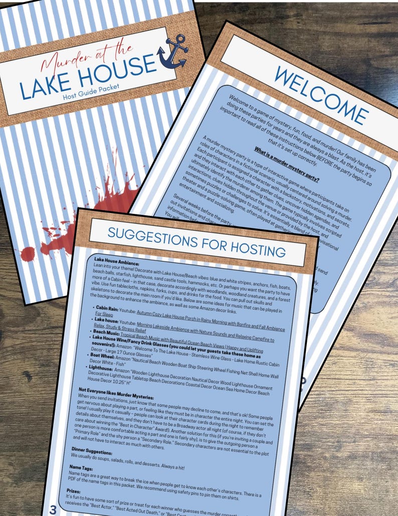 CLEAN Murder at the Lake House: Murder Mystery Dinner or Party Game ...