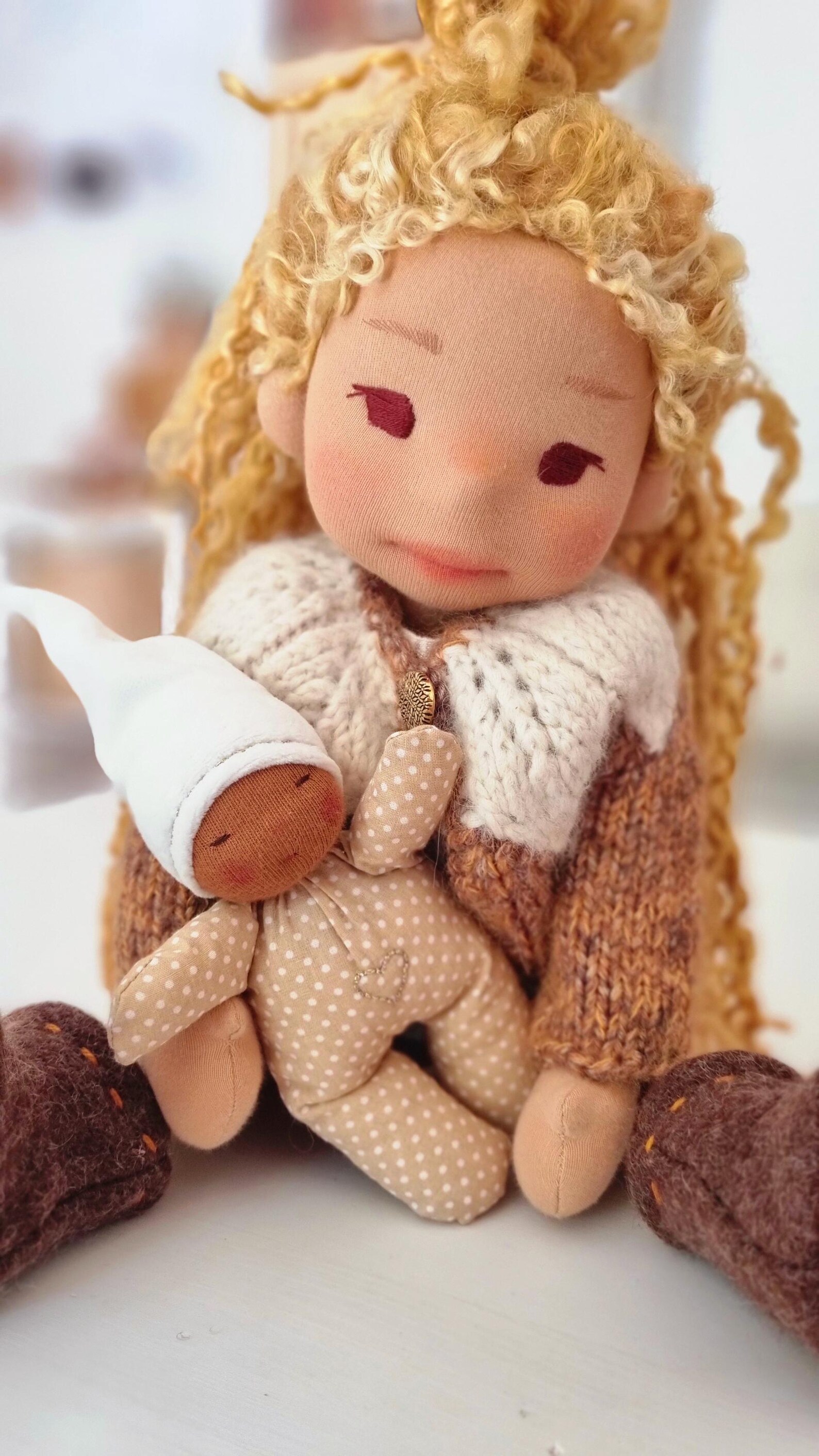 RESERVED: 18" Waldorf Inspired Doll Amber, With Babydoll Friend Goldie ...