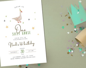 One Silly Goose First Birthday Digital Invitation - Etsy