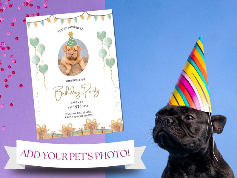 Pet Birthday Party Invitation, Editable Photo Pet Birthday Invite ...