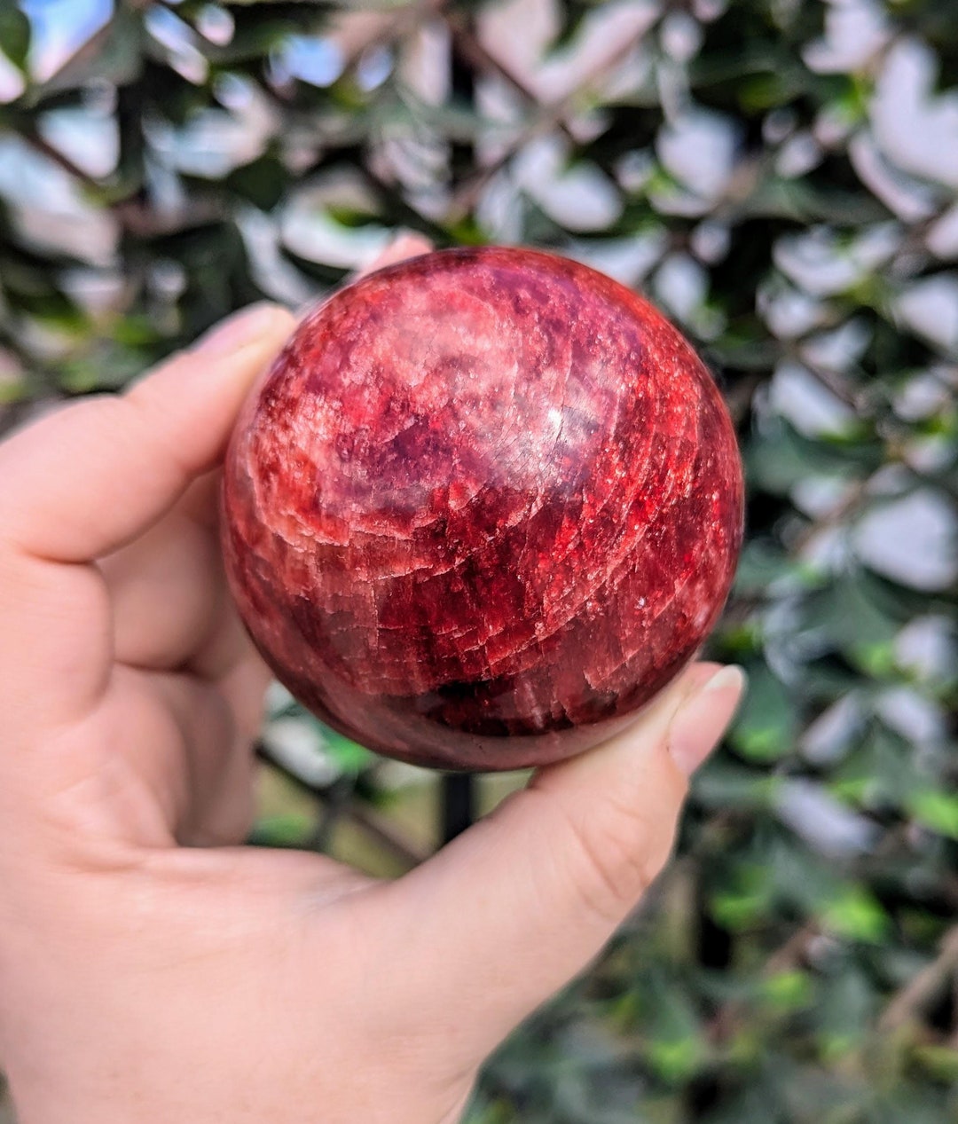 Red Moonstone Spheres With Blue Flash | Stone of Emotional Balance ...