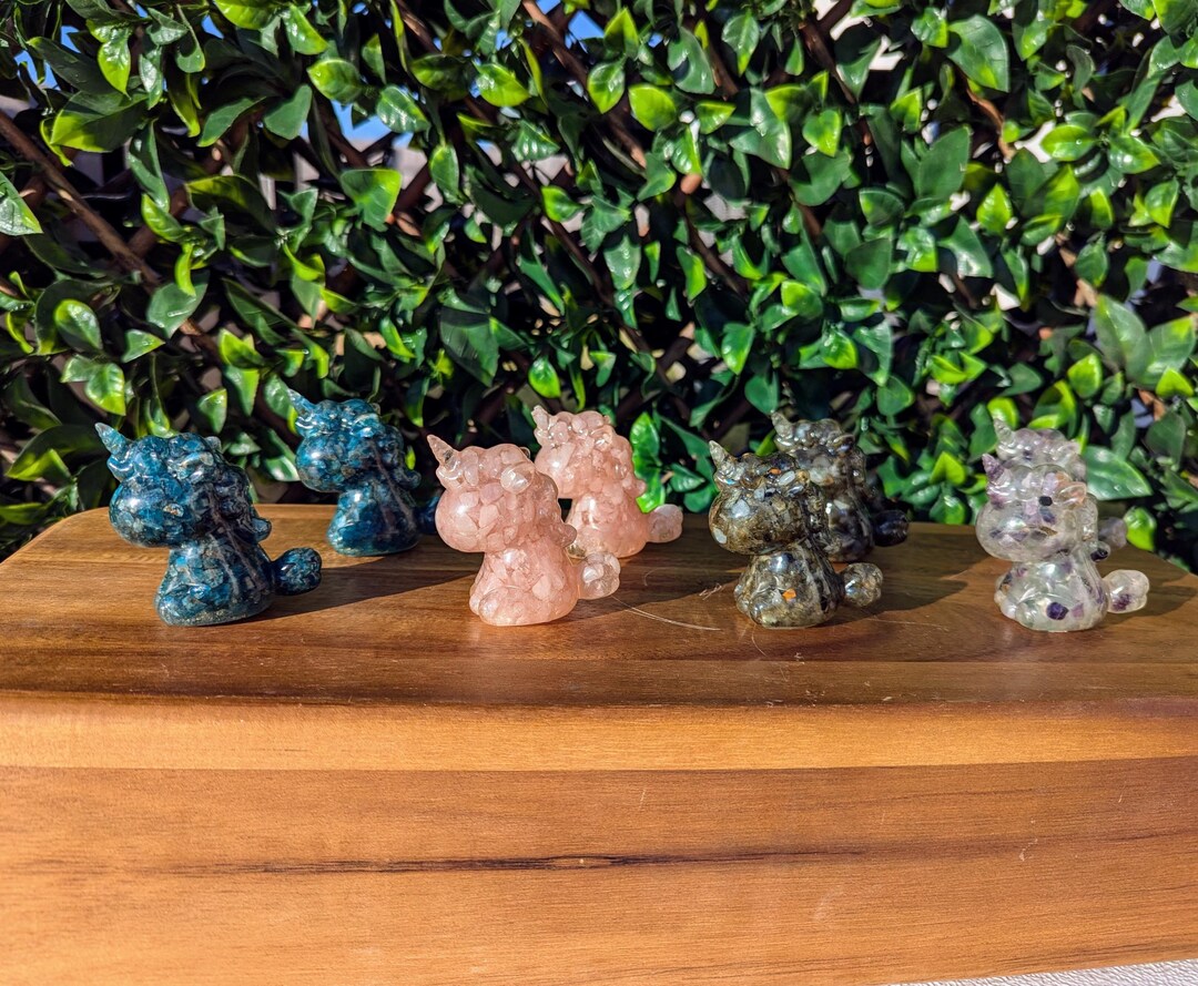 Small Crystal Unicorn Carvings Rose Quartz, Blue Apatite, Labradorite ...