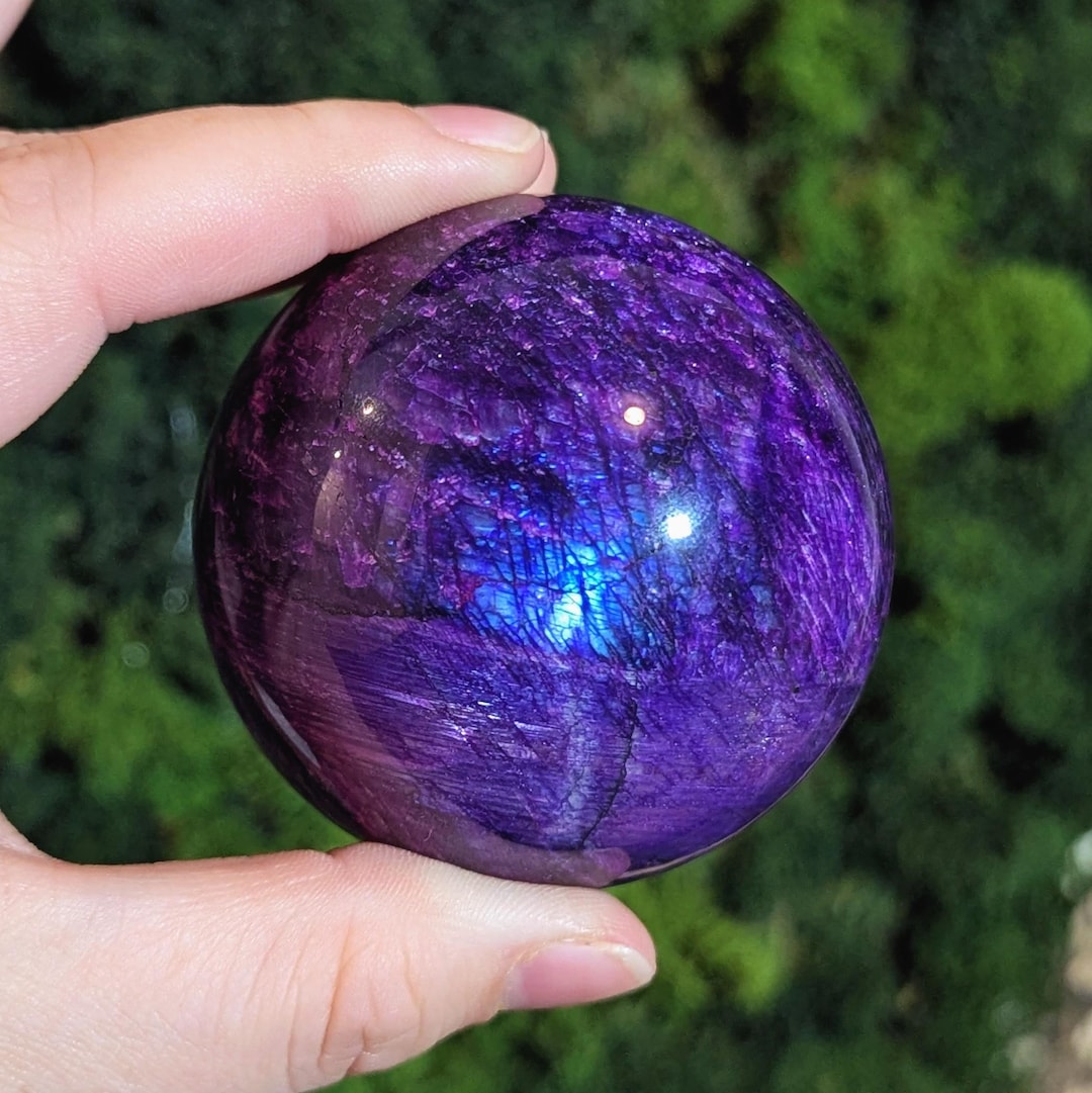 Purple Moonstone Spheres | Blue and Silver Flash | Intuition & Balance ...