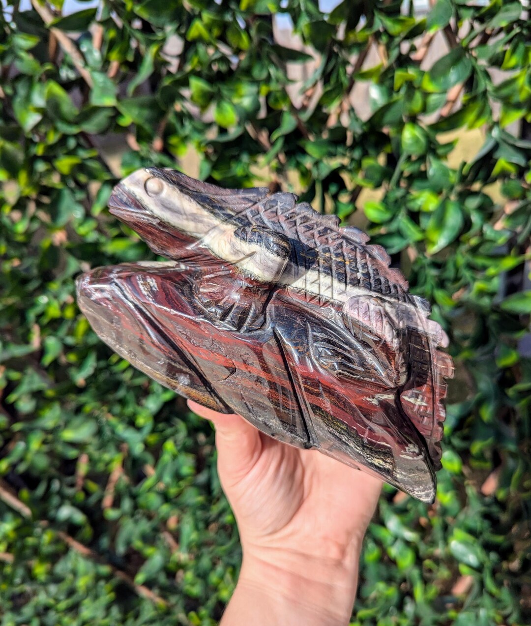 Large Red Banded Jasper Lizard Carving With Hematite 4.2 Lbs, 7x3.5 ...