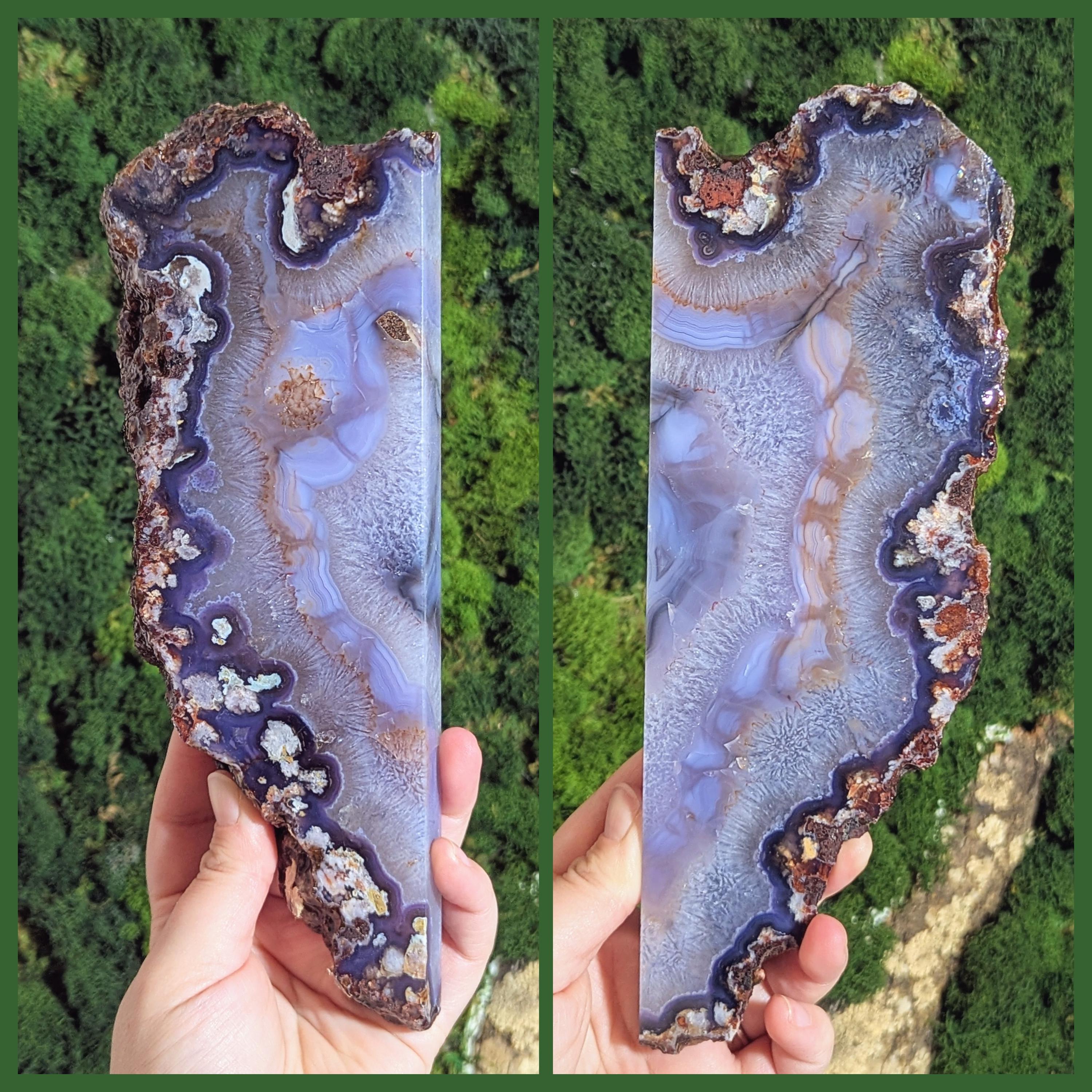 Large Blue Flower Agate Slab W/ Stand| Growth, Calm & Emotional Healing ...